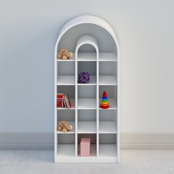 Stylish Curved Bookshelf 3D Model – Low Poly Wood Texture