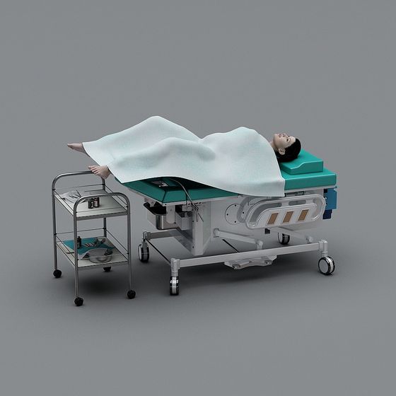 Surgical Bed and Medical Trolley 3D model