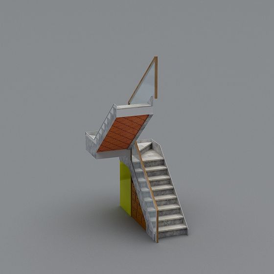 Stylish Low-Poly Concrete and Wood Staircase 3D model