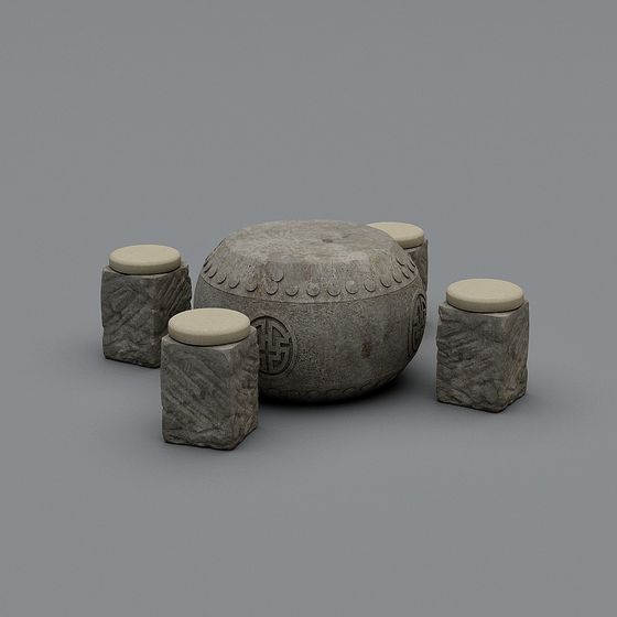 Ancient Stone Table and Chairs 3D model