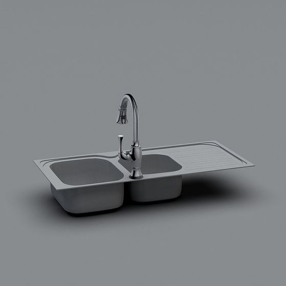 Sleek Dual Basin Sink 3D model for Modern Interiors