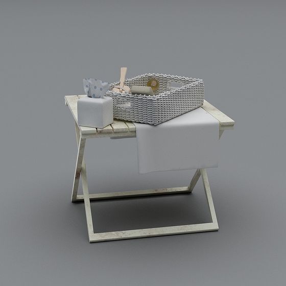 Low Poly Folding Table & Basket Combo – Scandinavian Style