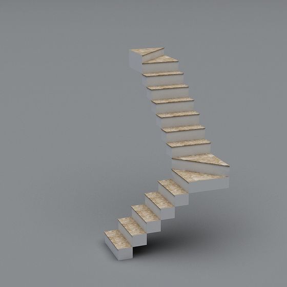 Stylish Low-Polygon Staircase 3D Model – Beige Marble Texture
