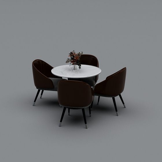 Low-Poly Round Table with Four Chairs 3D model