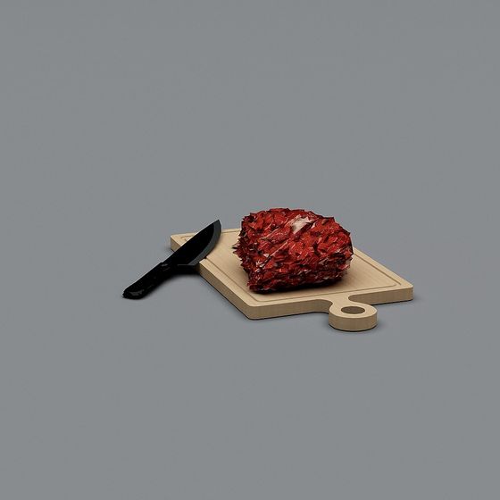 Low-Poly Meat Block and Knife 3D Model