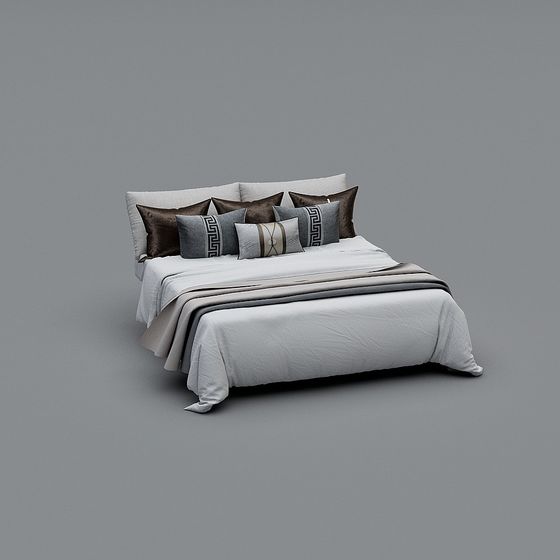 Elegant Low-Poly Bed 3D Model – Modern Gray Design