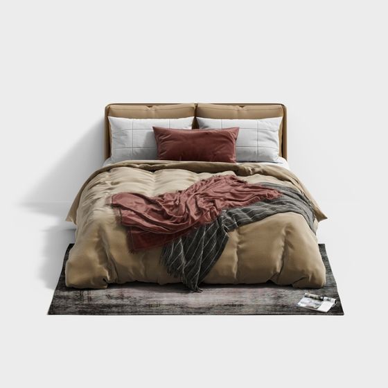 Elegant Low-Poly Bed 3D Model for Modern Interiors