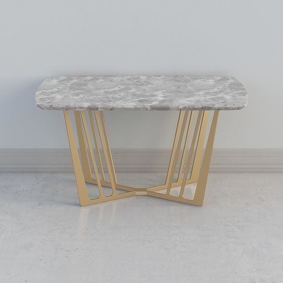 Elegant Marble Top Metal Leg Table 3D Model – Low-Poly Luxury