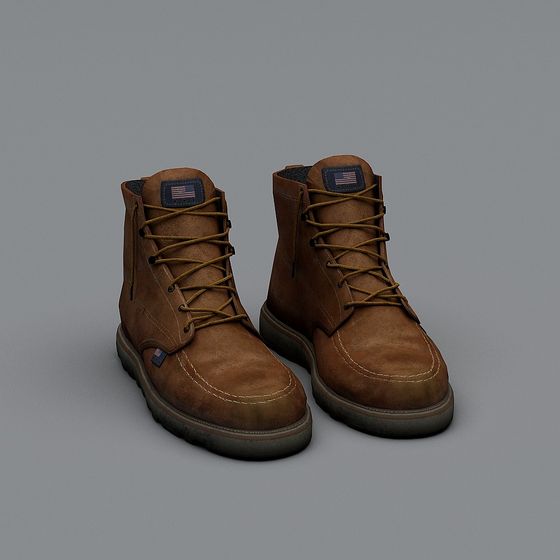 Classic Work Boots 3D Model – Brown Leather Texture