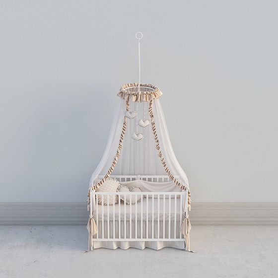Dreamy 3D Baby Crib Model – Soft Beige Nursery Design