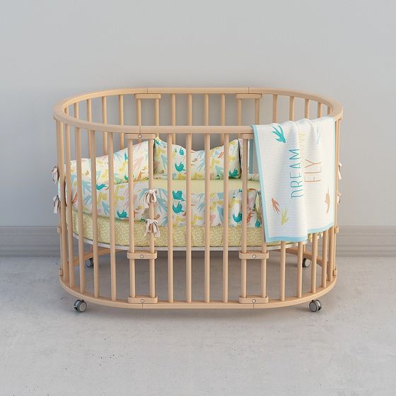 Charming Baby Crib 3D Model – Low-Polygon Wooden Frame