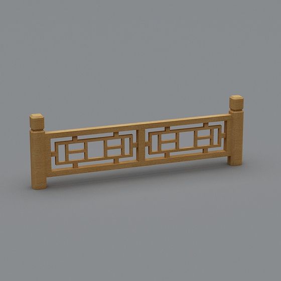 Oriental Wooden Railing 3D model