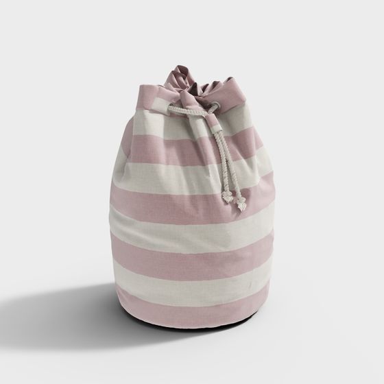 Striped Drawstring Bag 3D Model