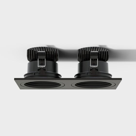 Dual Head Recessed Light 3D Model – Modern Black and Silver