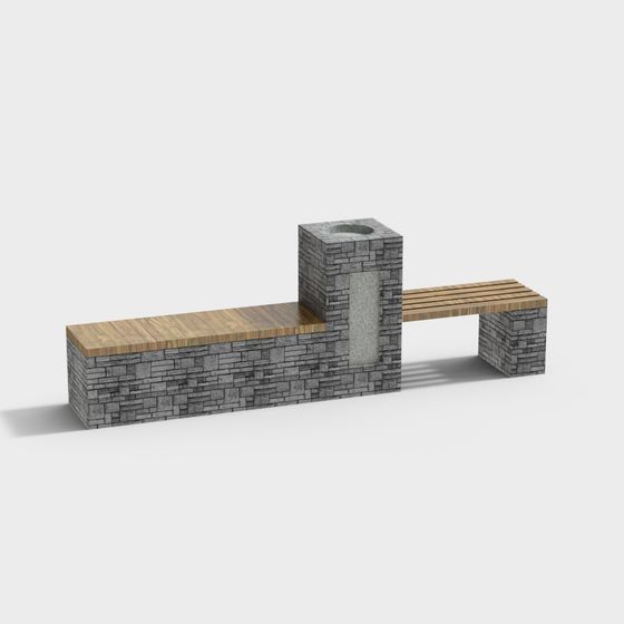 Urban Oasis 3D Model - Modern Stone Bench