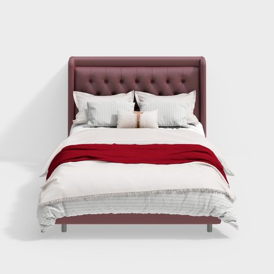 Elegant Red Velvet Bed 3D Model – Luxurious Upholstery