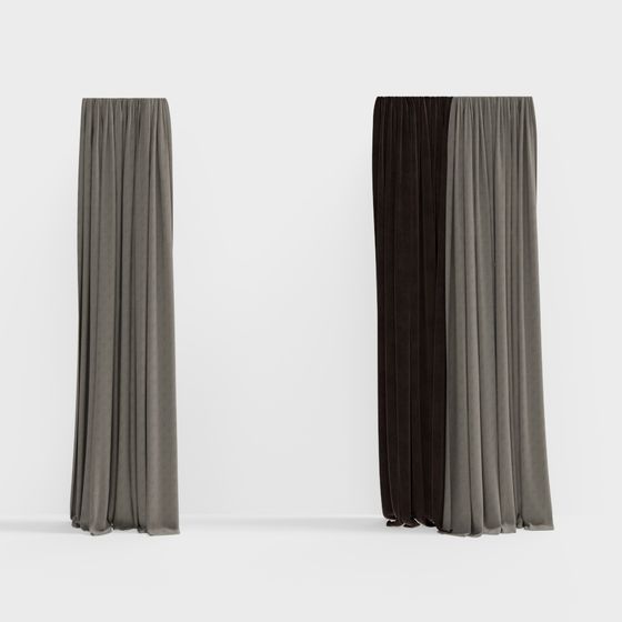 Elegant Velvet Drapes 3D Model – Realistic Fabric Texture