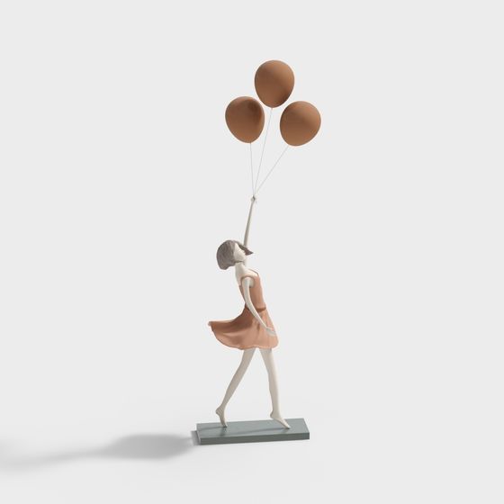 Floating Dream 3D Model – Minimalist Girl with Balloons