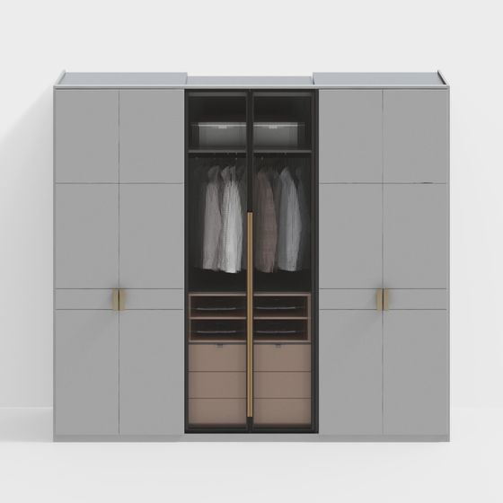 Sleek Modern Double Wardrobe 3D Model – Gray Free