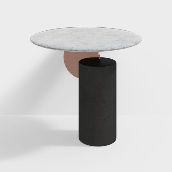 Modern Minimalist Round Table 3D Model – Marble & Metal