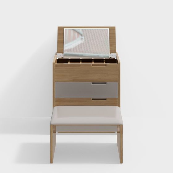 Modern Minimalist Vanity Table 3D Model – Wood & Gray Design