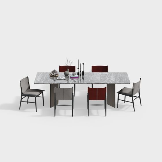 Stylish Low-Polygon Dining Table and Chairs 3D model