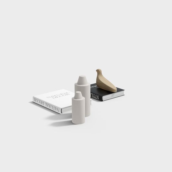 Natural Decor 3D Model – Low-Poly Books & Figurines