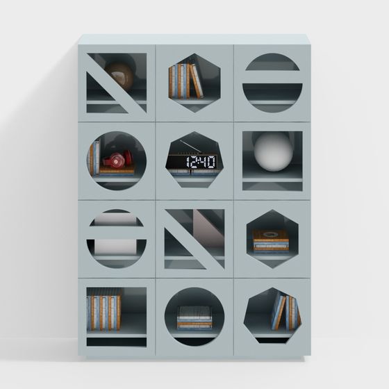 Modern Low-Polygon Bookshelf 3D Model – Stylish Wooden Frame