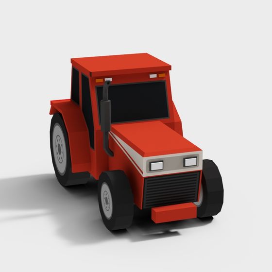 Vibrant Low-Poly Red Tractor 3D model