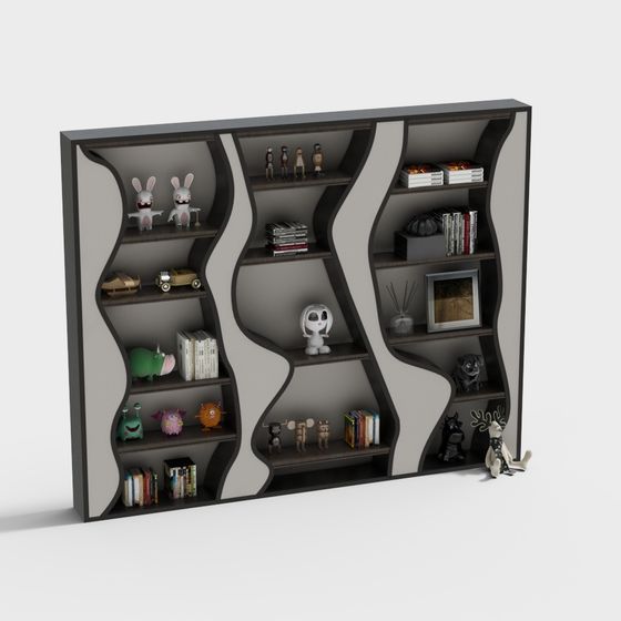 Wavy Low-Poly Bookshelf 3D Model – Modern Interior Decor