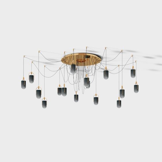 Elegant Low-Poly Chandelier 3D Model – Gold & Black Design