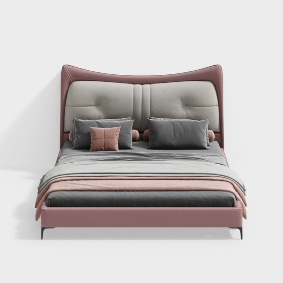 Elegant Low-Poly Bed 3D Model – Leather Texture Design