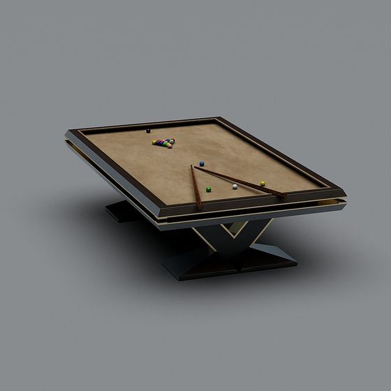 Stylish Low Poly Billiard Table 3D Model – Brown Leather Frame