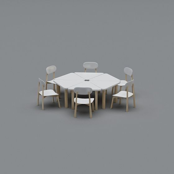 Hexagonal Dining Table and Chair Set – Low-Poly Design