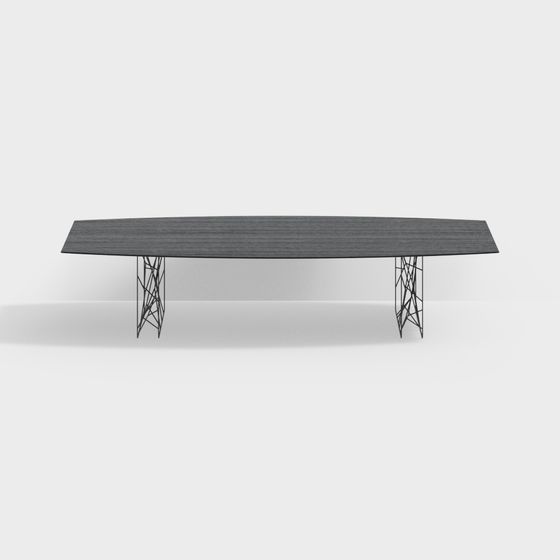 Streamlined Conference Table 3D Model – Black Wood Design