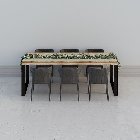 Earth Color and Black Dining Table Set 3D Model