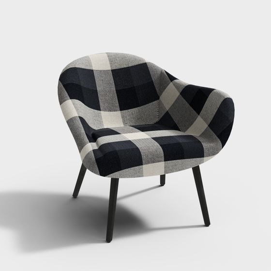 Chic Checkered Upholstered Armchair 3D model