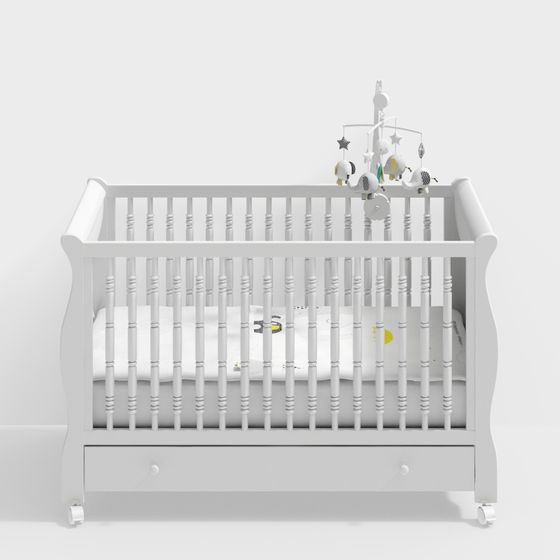 Delicate Baby Crib 3D Model – Low Poly Wood Design