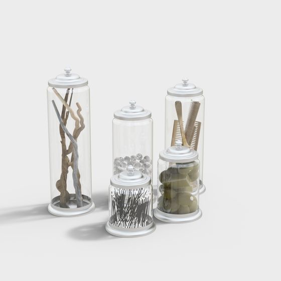 Elegant Glass Jar Set 3D model for Interior Design