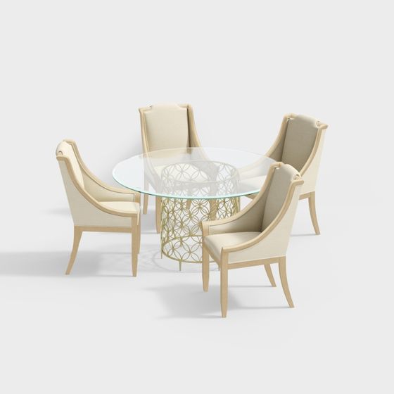 Stylish Round Dining Table and Chairs 3D model for Modern Spaces