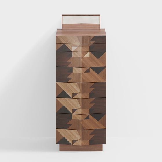 Geometric Wooden Drawer Cabinet 3D Model – Triangle Pattern