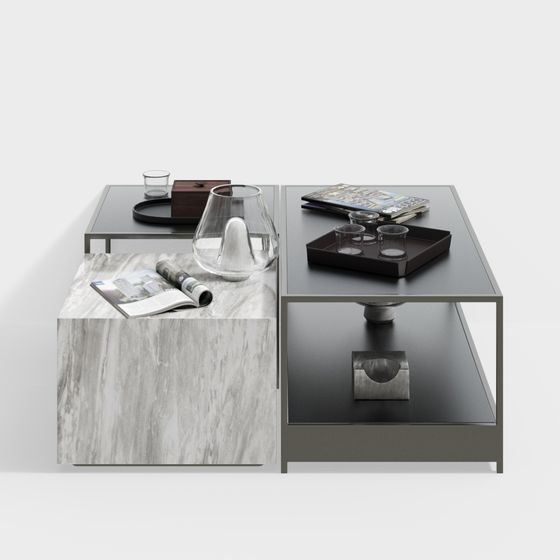 Urban Living Room Side Table 3D Model – Marble & Metal