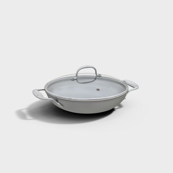 Stylish Stainless Steel Wok 3D Model