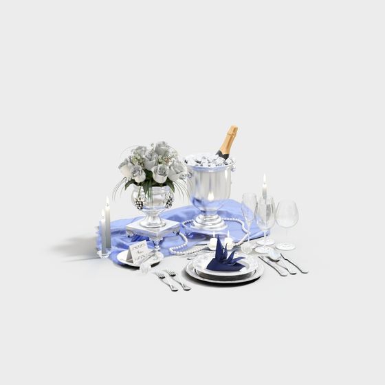 Elegant Low-Poly Dining Table Set 3D model