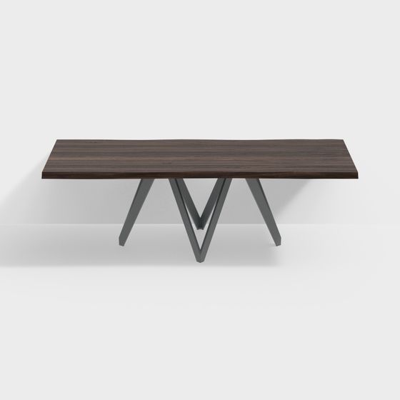 Urban Style Dining Table 3D Model – Dark Wood & Metal
