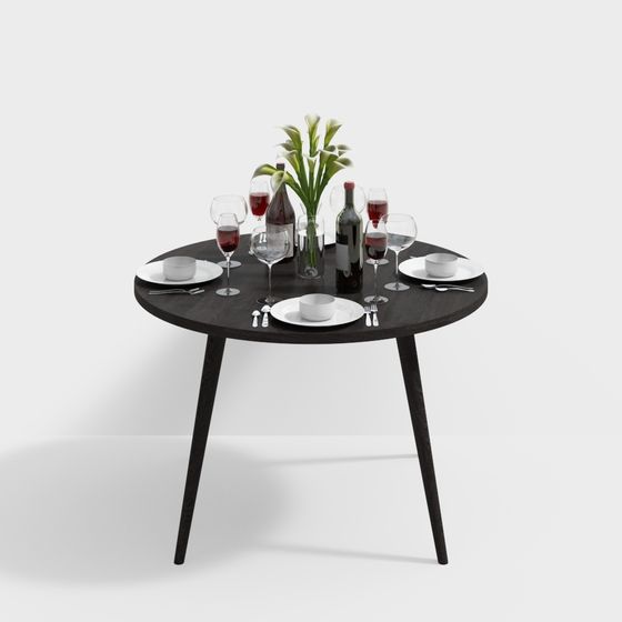 Elegant Low-Poly Round Dining Table 3D model