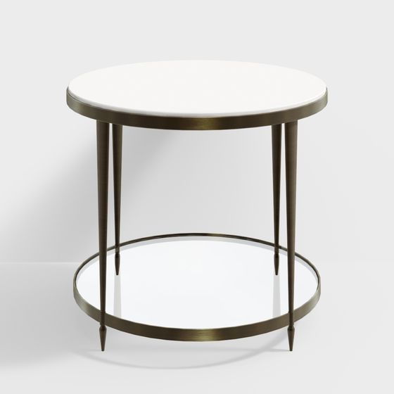 Elegant Low-Polygon Side Table 3D Model – White & Gold
