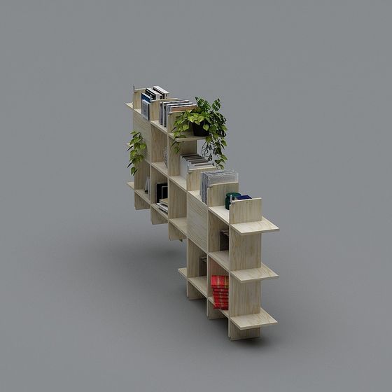 Unique Low-Polygon Bookshelf 3D model