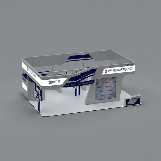 Futuristic Exhibition Booth 3D Model – Sleek Gray Blue Design