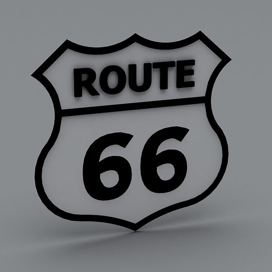 Route 66 Sign 3D Model – Low-Poly Metallic Design